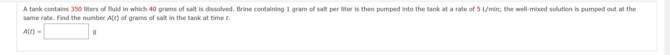 Solved same rate. Find the number A(t) of grams of salt in | Chegg.com