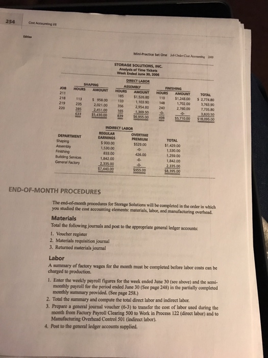 249 Mini-Practice Set One Job Order Cost Accounting | Chegg.com