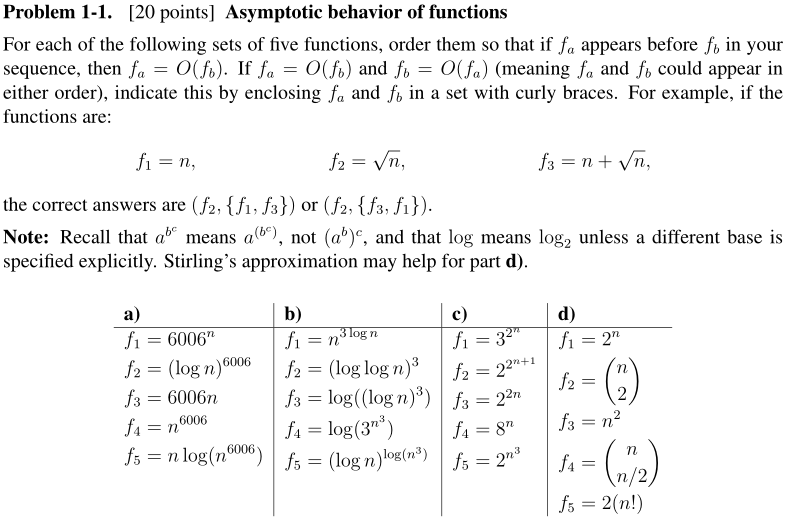 Solved Problem 1-1. [20 points] Asymptotic behavior of | Chegg.com