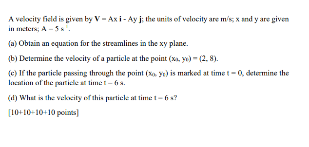 Solved A velocity field is given by V = Ax i - Ay j; the | Chegg.com
