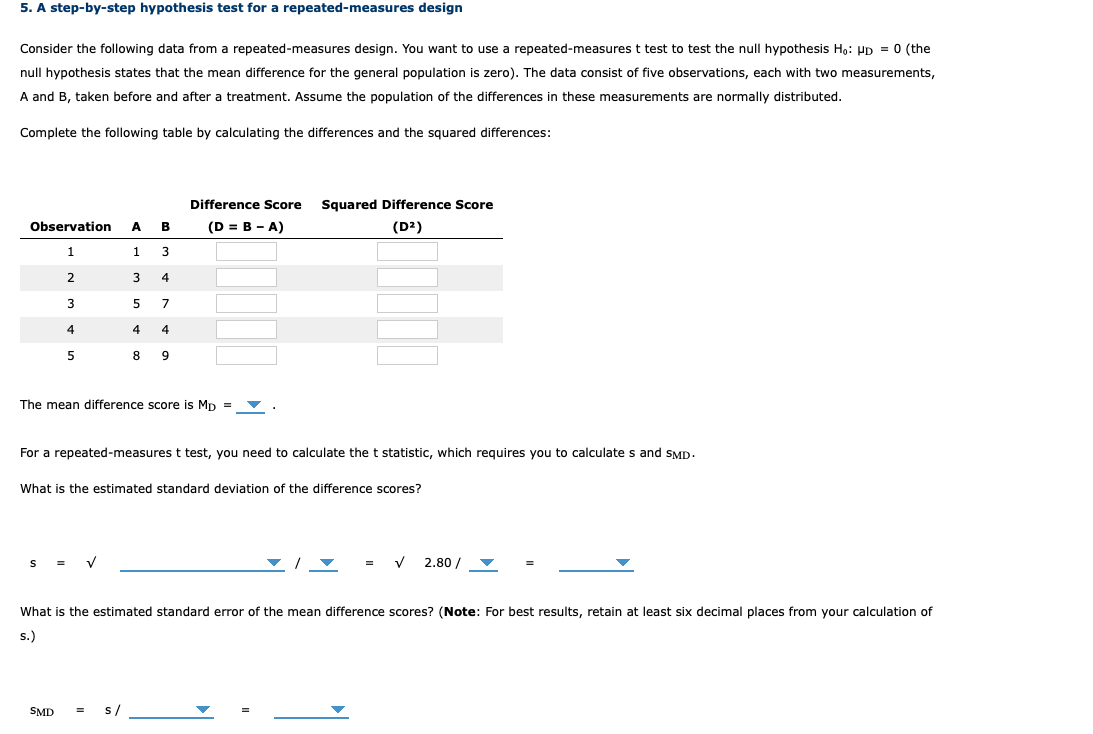 Solved What is the t statistic for the repeated-measures t | Chegg.com