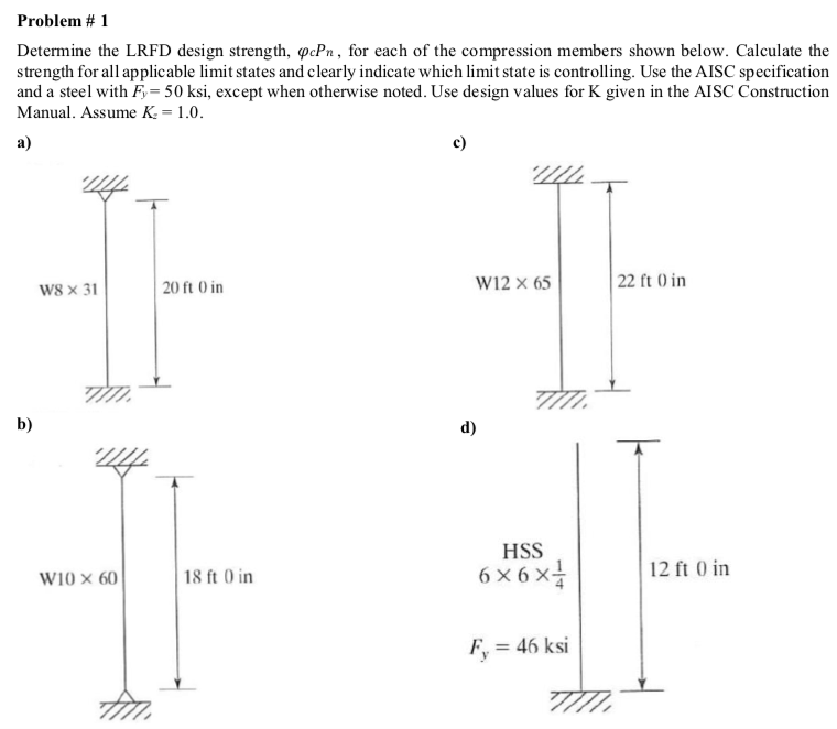 Solved Problem # 1 Determine the LRFD design strength, pcPn, | Chegg.com