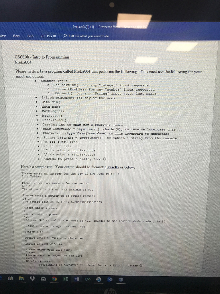Solved PreLab04(1) (1) Protected Vi ew View Help PDF Pro 10 | Chegg.com
