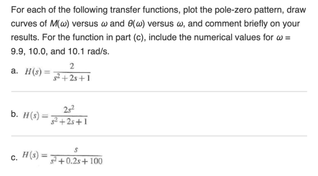 Solved For each of the following transfer functions, plot | Chegg.com