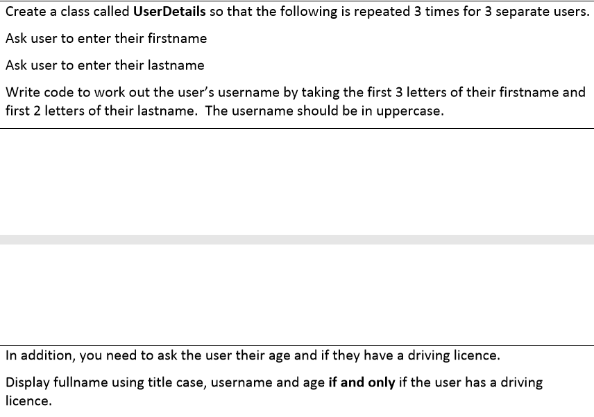 Solved Create a class called UserDetails so that the | Chegg.com