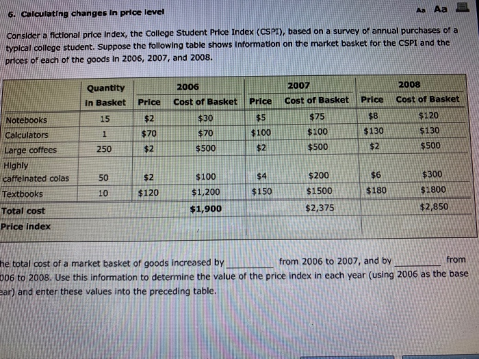 Solved Aa Aa 6. Calculating changes in price level Consider | Chegg.com