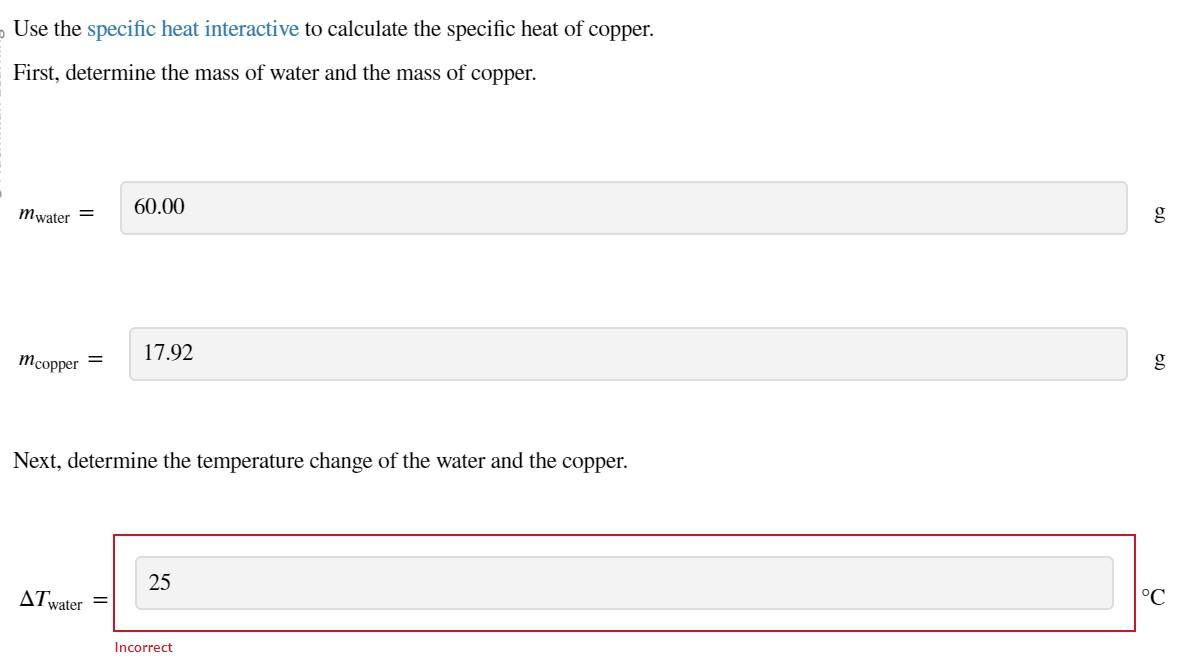 Solved Use the specific heat interactive to calculate the | Chegg.com