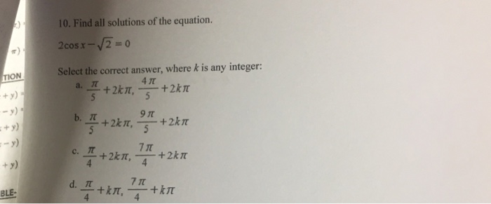 Solved Find All Solutions Of The Equation 2cos X