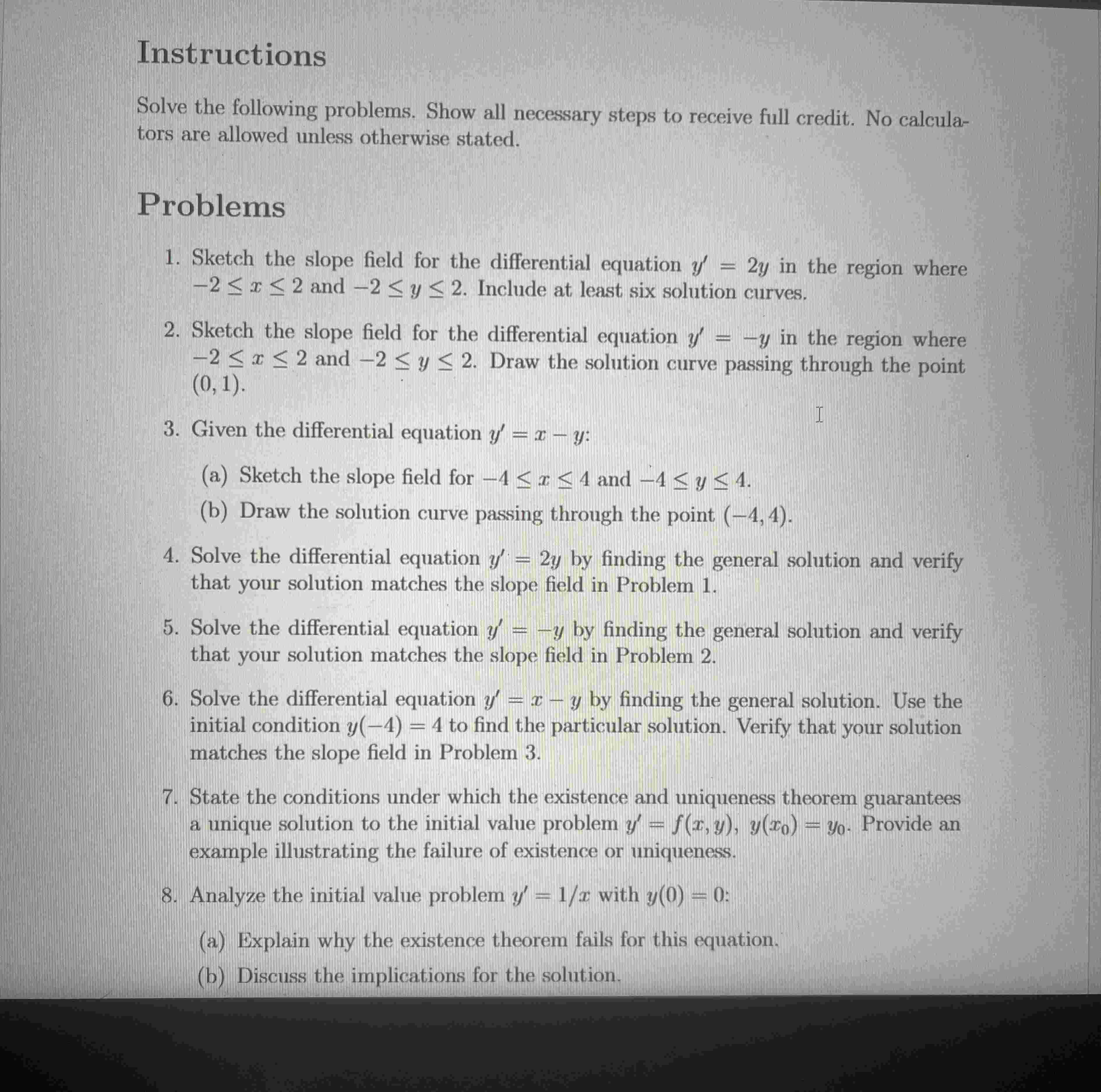 InstructionsSolve the following problems. Show all | Chegg.com