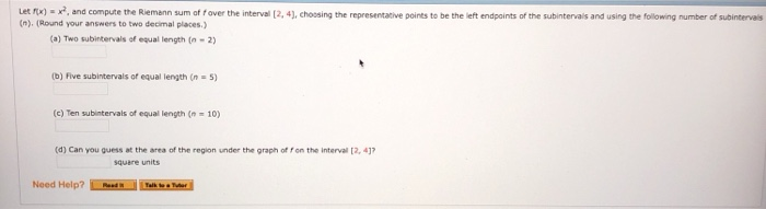 Solved Let rx) . x2, and compute the Remann sum af fover the | Chegg.com