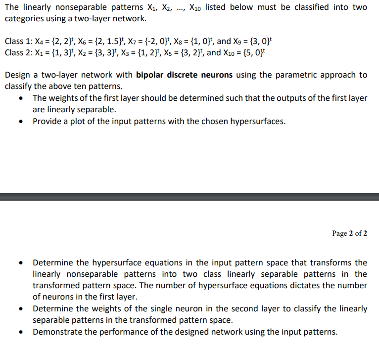 Solved The linearly nonseparable patterns X1,X2,…,X10 listed | Chegg.com