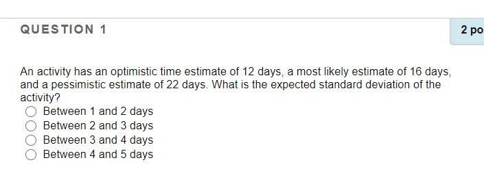 Solved QUESTION 1 2 po An activity has an optimistic time | Chegg.com