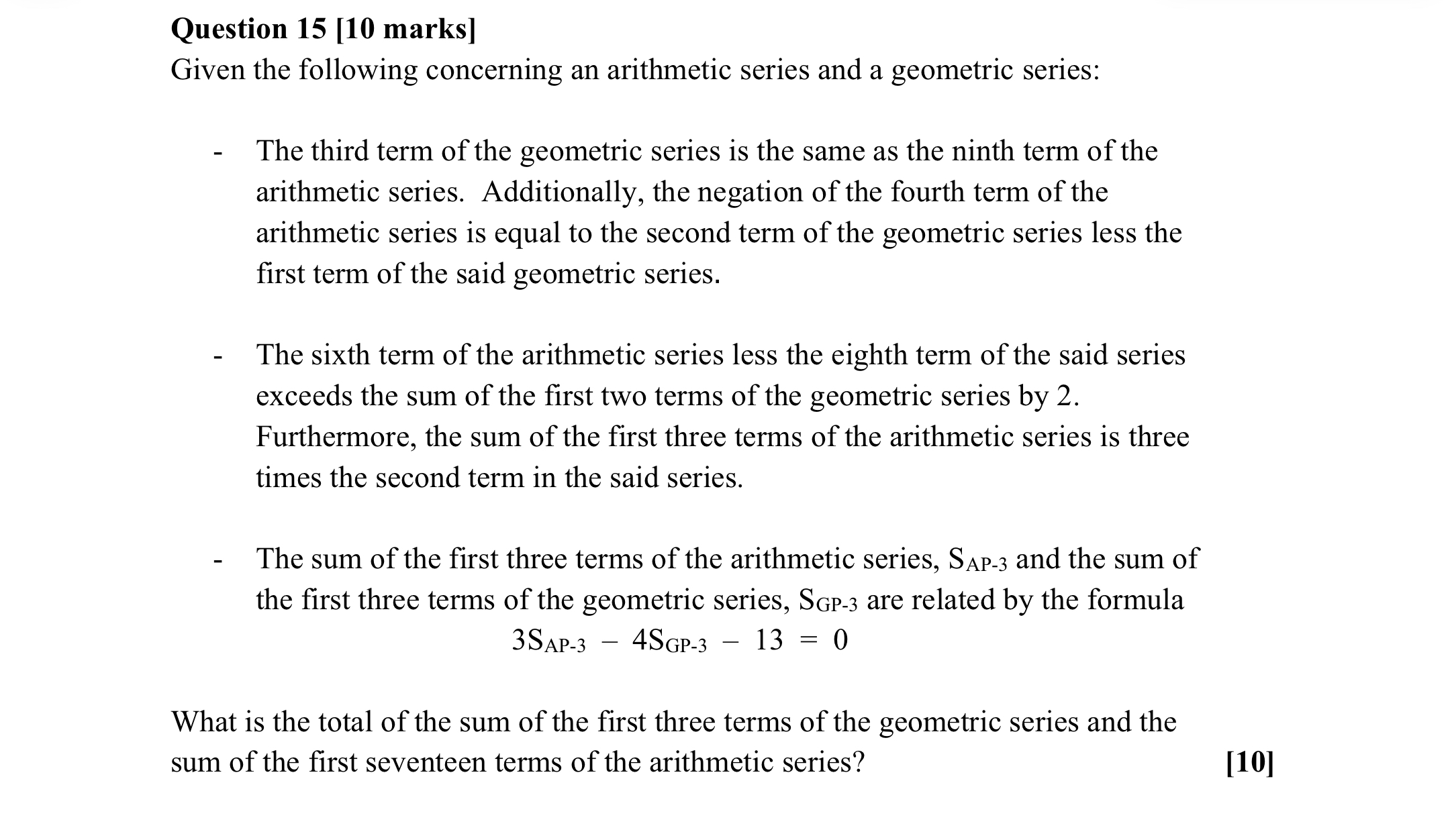 Solved Question 15 [10 ﻿marks]Given the following concerning | Chegg.com