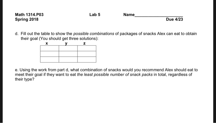 Solved Math 1314 P03 Lab 5 Name Spring 2018 Due 4/23 | Chegg.com