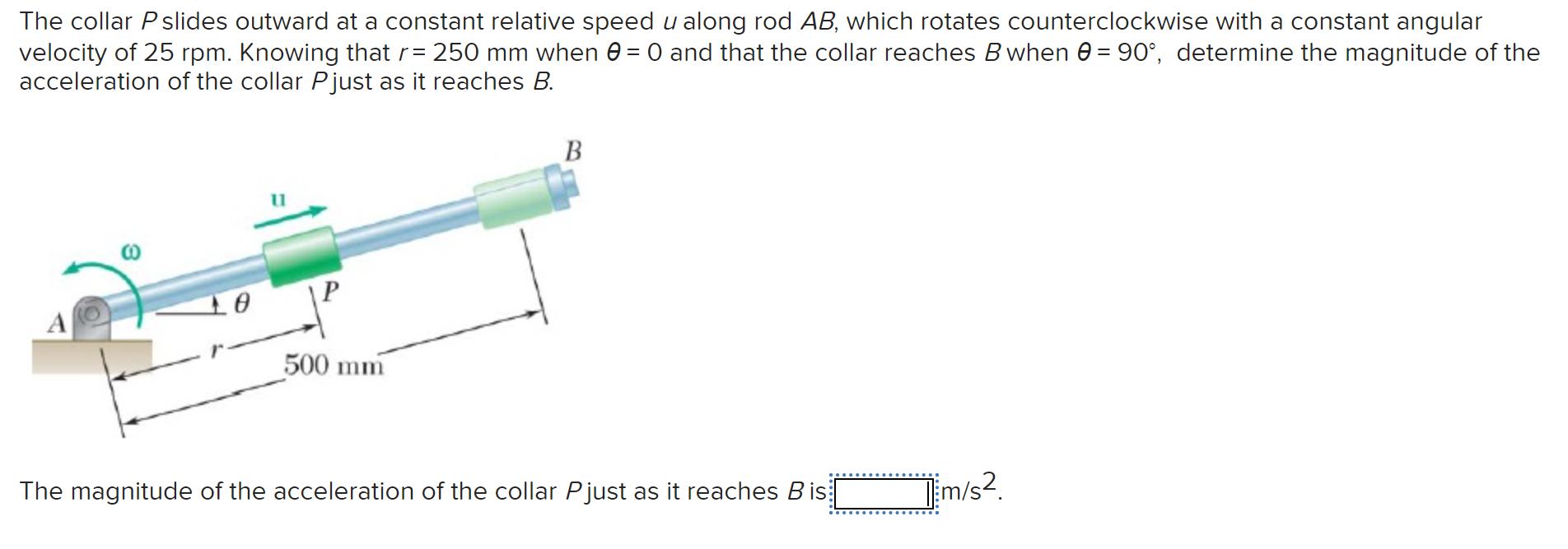 Solved The collar P slides outward at a constant relative | Chegg.com