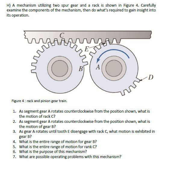 Solved H) A mechanism utilizing two spur gear and a rack is | Chegg.com