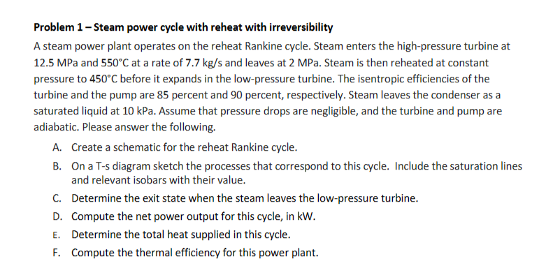 Solved Problem 1 - Steam power cycle with reheat with | Chegg.com