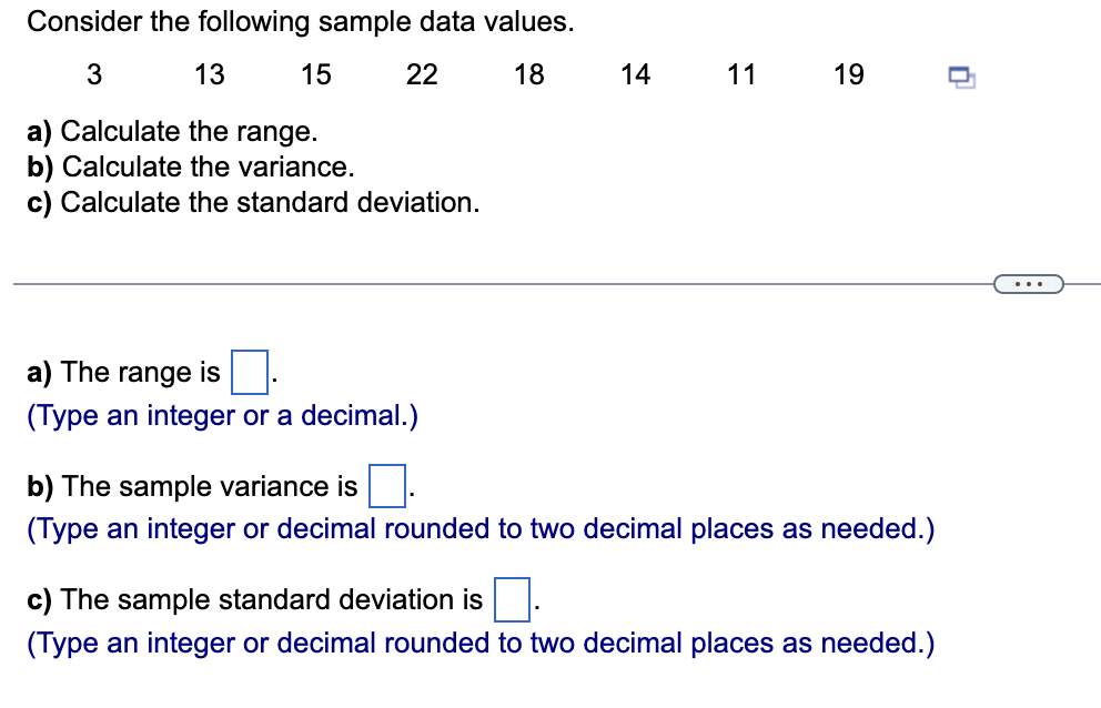 Solved Consider the following sample data values. | Chegg.com