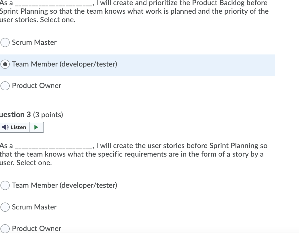 Solved As a will create and prioritize the Product Backlog | Chegg.com