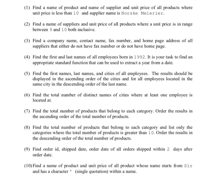 Solved (1) Find a name of product and name of supplier and | Chegg.com