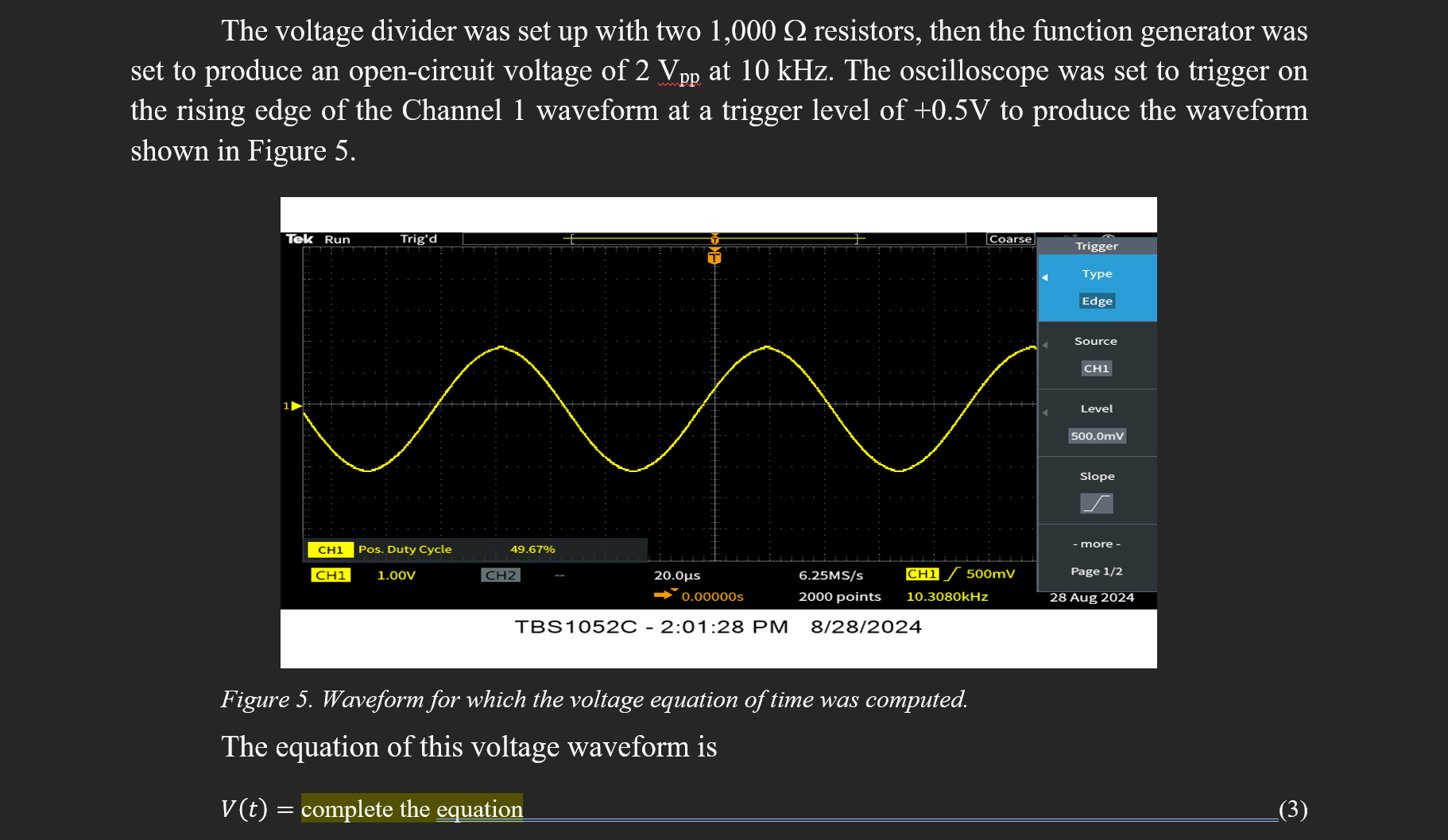 Solved The voltage divider was set up with two 1,000Ω | Chegg.com