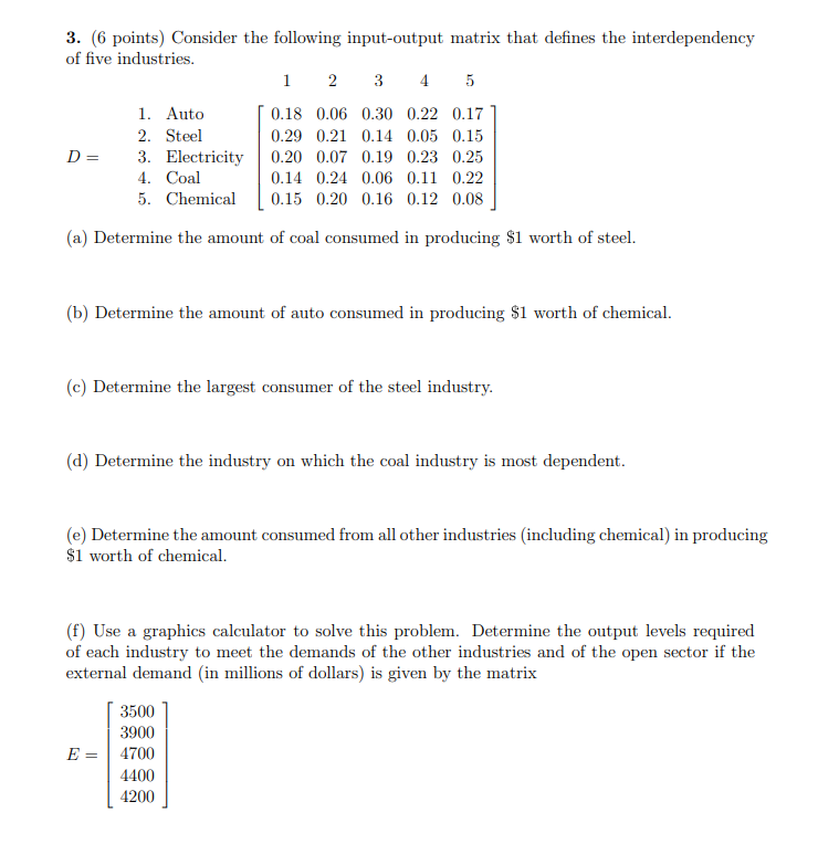3. ( 6 points) Consider the following input-output | Chegg.com