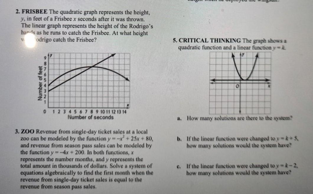 Solved 2. FRISBEE The quadratic graph represents the height, | Chegg.com