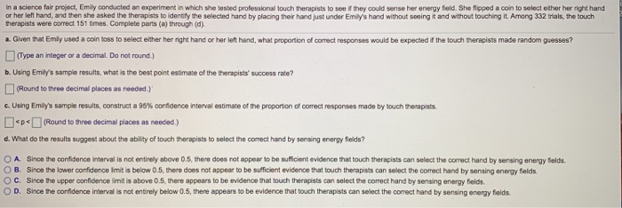Solved In a science fair project, Emily conducted an | Chegg.com
