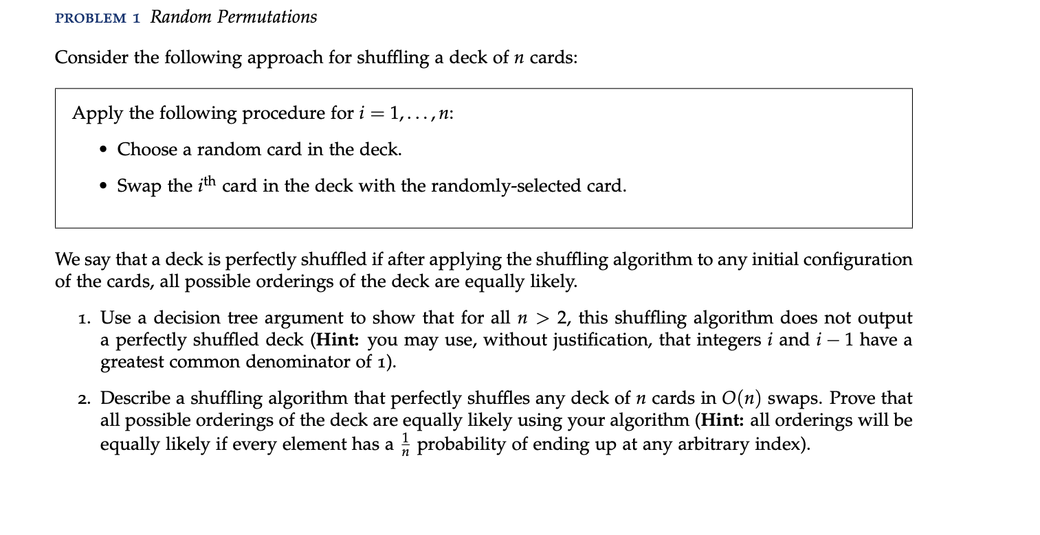 Solved PROBLEM 1 Random Permutations Consider the following | Chegg.com