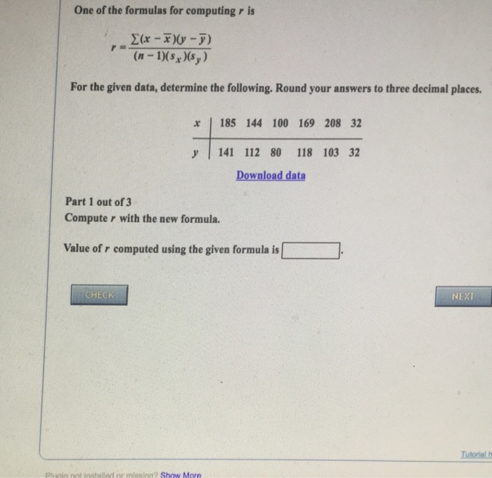 Solved One of the formulas for computing r is For the given | Chegg.com