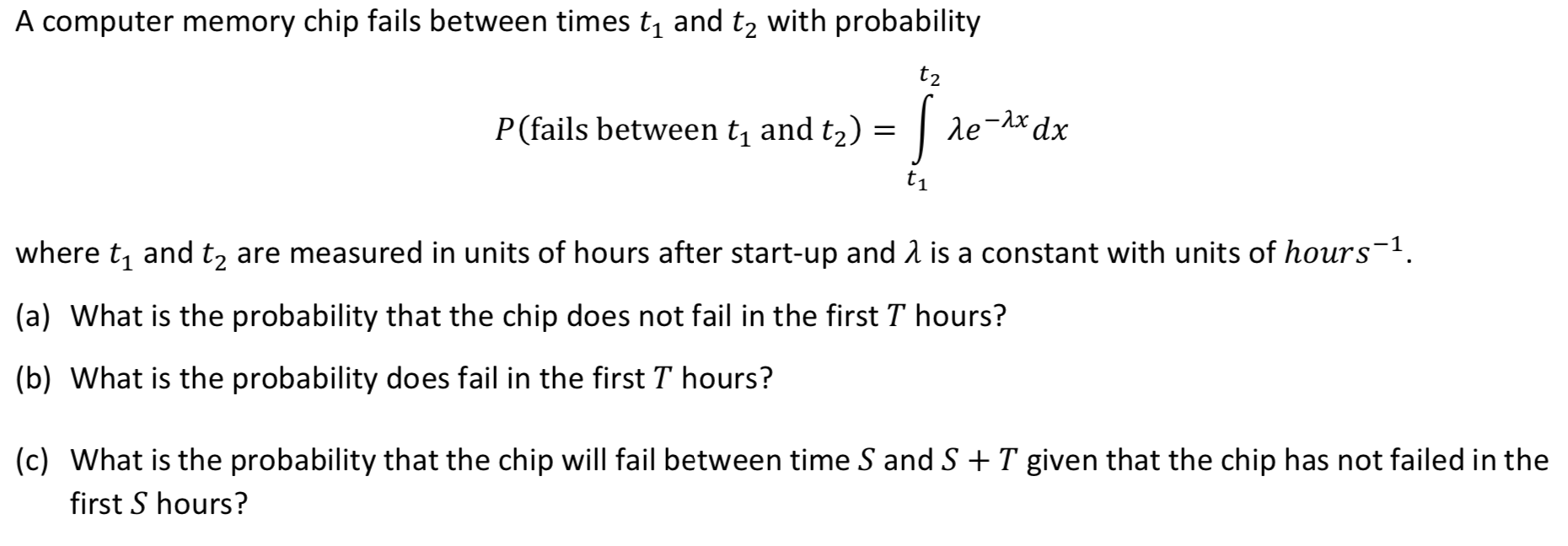 Solved A computer memory chip fails between times tq and tz | Chegg.com