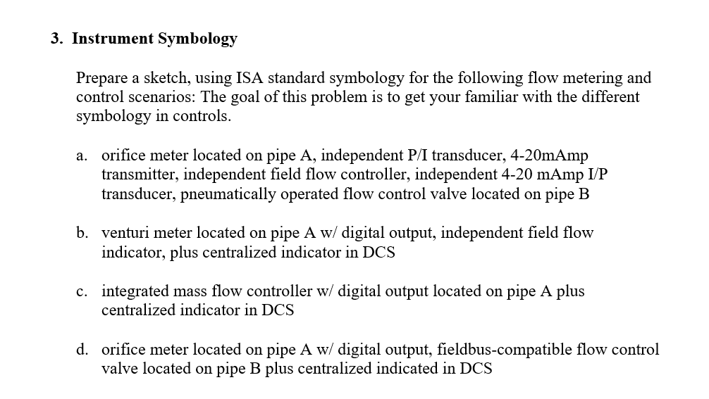 3. Instrument Symbology Prepare a sketch, using ISA | Chegg.com