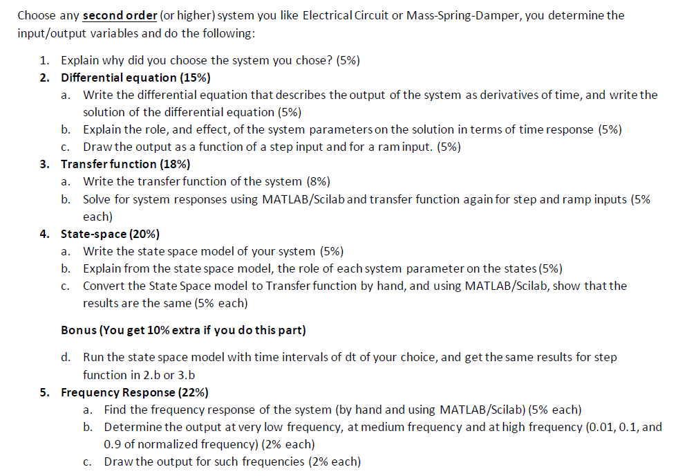 Solved Choose any second order (or higher) system you like | Chegg.com