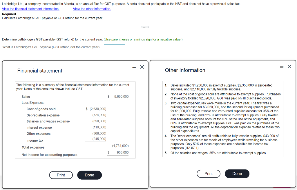 Solved Lethbridge Ltd., a company incorporated in Alberta, | Chegg.com
