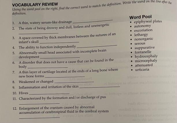 Solved . . . VOCABULARY REVIEW Using the word pool on the | Chegg.com