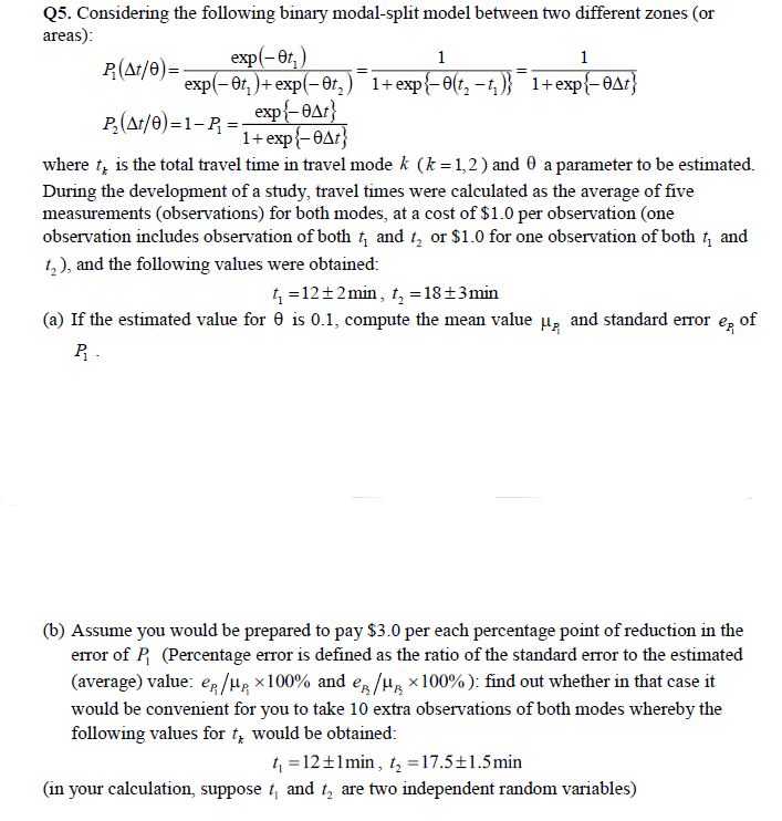 Solved Q5. ﻿Considering the following binary modal-split | Chegg.com