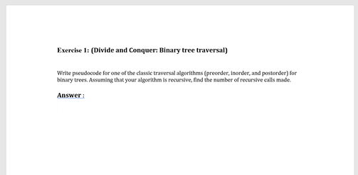 Solved Exereise 1: (Divide and Conquer: Binary tree | Chegg.com