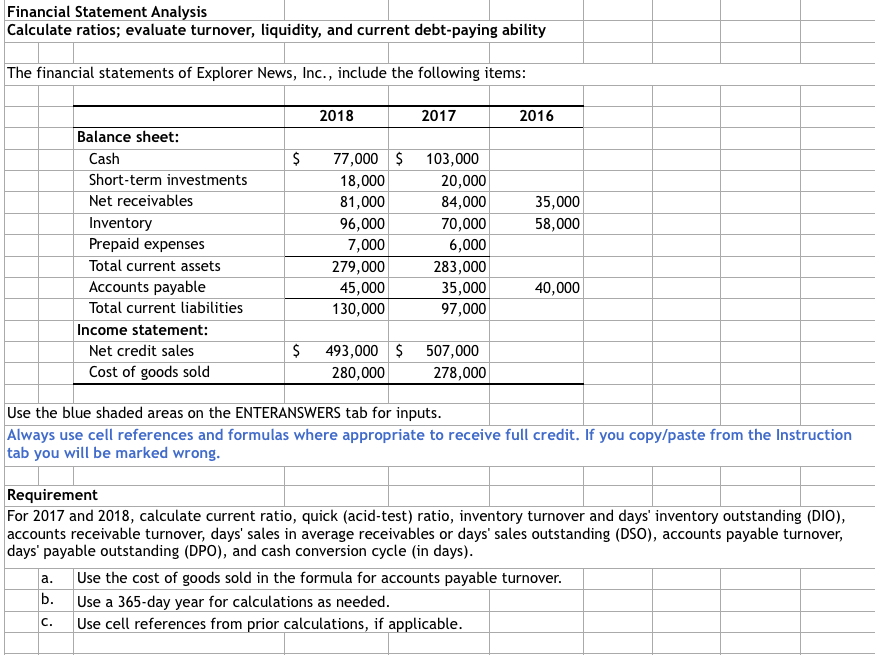 Solved Financial Statement Analysis Calculate ratios; | Chegg.com