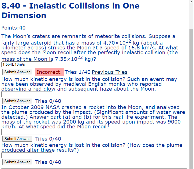 Solved 8.40 - Inelastic Collisions in One Dimension | Chegg.com