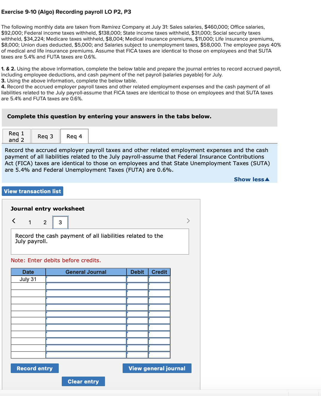 Solved Exercise 9-10 (Algo) Recording payroll LO P2, P3 The | Chegg.com