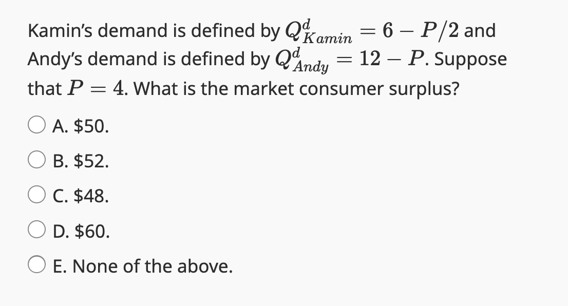Solved Kamin's demand is defined by QKamin d=6-P2 ﻿andAndy's | Chegg.com