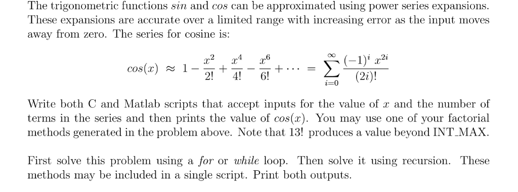 Solved The trigonometric functions sin and cos can be | Chegg.com