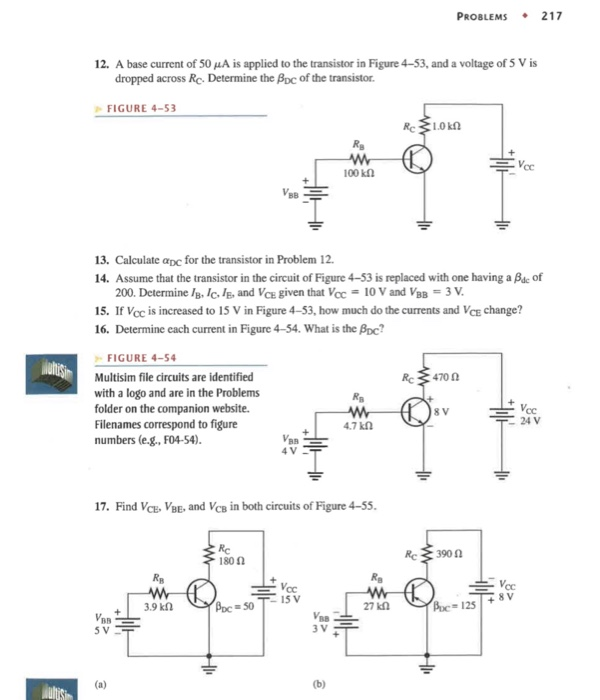 Solved PROBLEMS 217 12. A base current of 50 MA is applied | Chegg.com