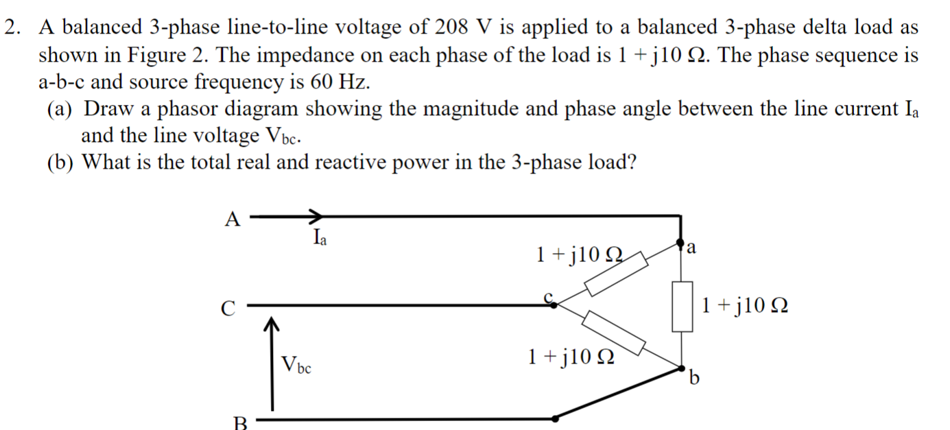 Solved A balanced 3-phase line-to-line voltage of 208V ﻿is | Chegg.com