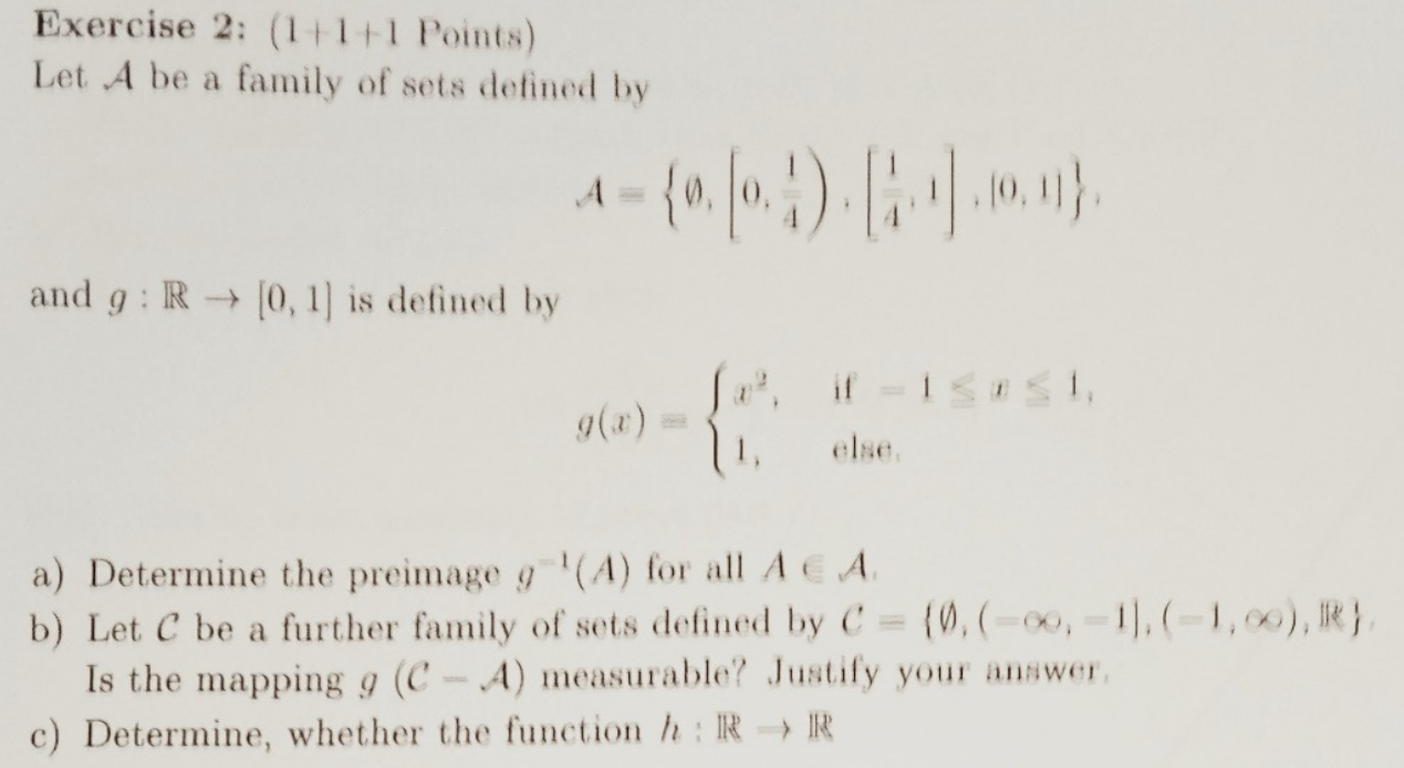 Solved Exercise 2: (1+1+1 Points ) Let A be a family of sets | Chegg.com