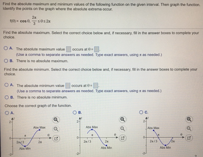 Solved Find The Absolute Maximum And Minimum Values Of The 