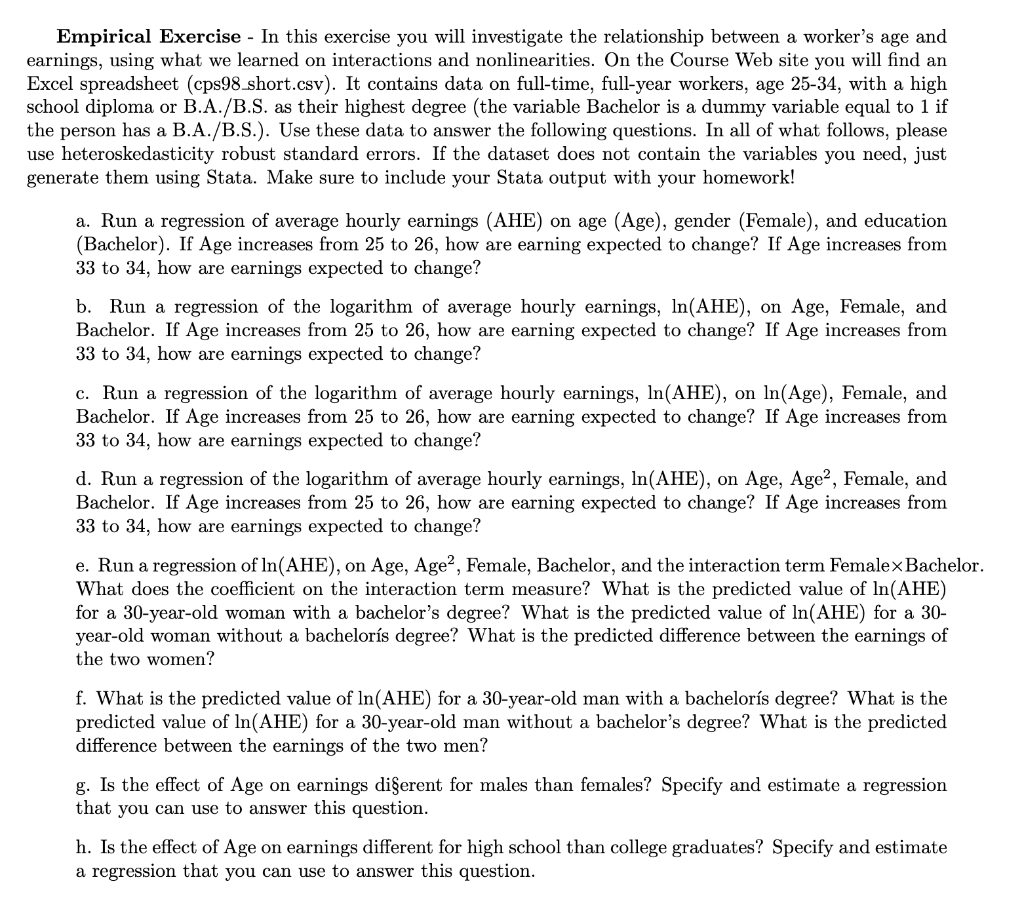 Solved Empirical Exercise - In this exercise you will | Chegg.com