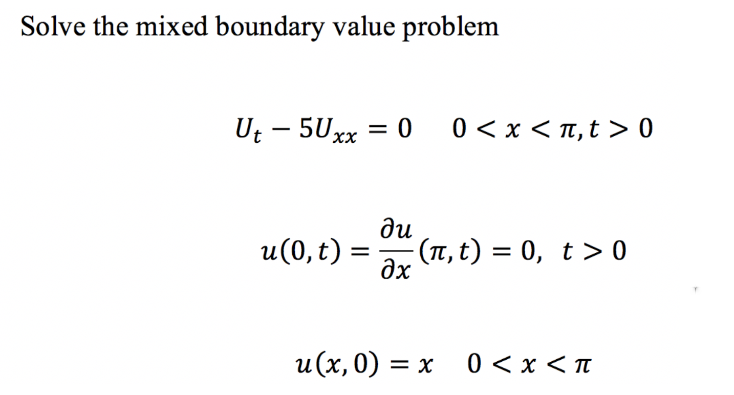 Solved Solve the mixed boundary value problem Ut – 5Uxx = 0 | Chegg.com