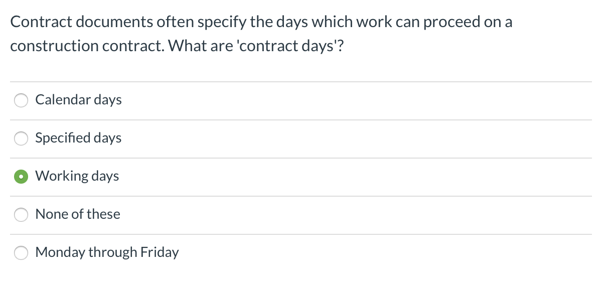 Solved Contract documents often specify the days which work | Chegg.com
