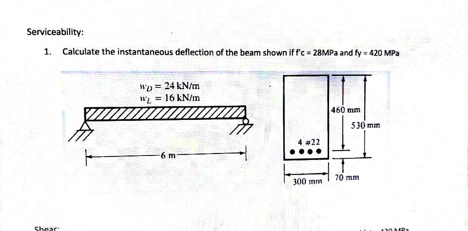 Solved Serviceability: 1. Calculate the instantaneous | Chegg.com